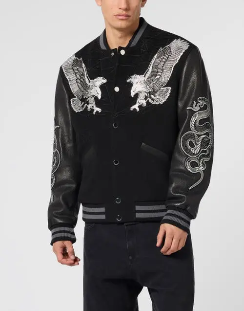 Philipp Plein Composed Varsity Bomber Tattoo Strass