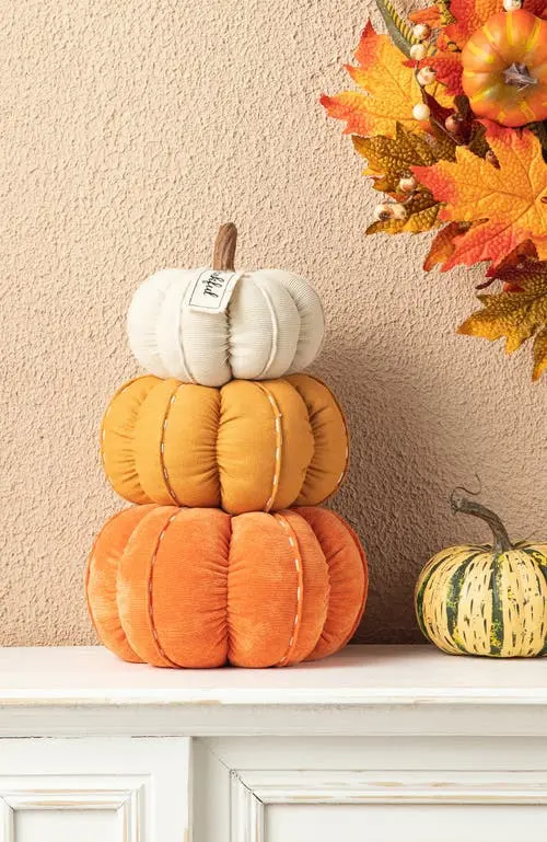 GLITZHOME 13"h Fall Stacked Fabric Pumpkin