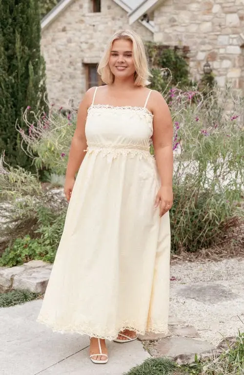 PETAL & PUP Kiana Midi Dress With Lace Accents