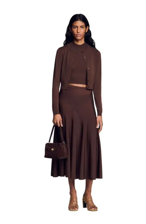 Sandro Sheer Knit Cropped Cardigan