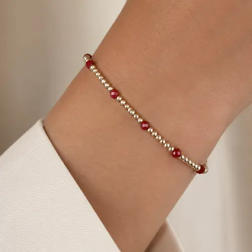 BOWOOD LANE Ruby Glass Beaded Bracelet With 14k -filled Beads