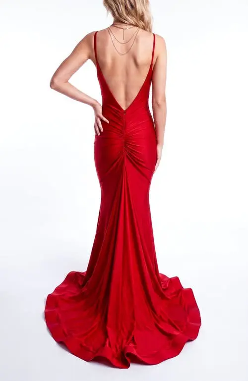 JESSICA ANGEL Cowl Neck Open Back Mermaid Gown - Red
