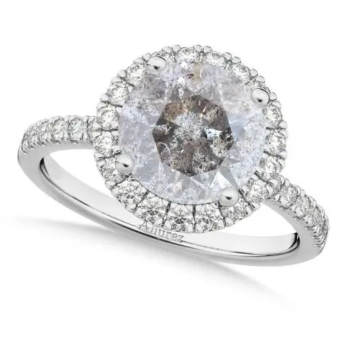 ALLUREZ Halo Salt & Pepper Diamond Engagement Ring In 14k White Gold - 2.50ct/white Gold