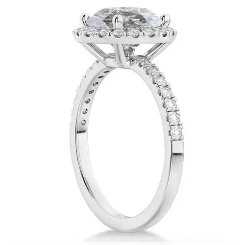 ALLUREZ Halo Salt & Pepper Diamond Engagement Ring In 14k White Gold