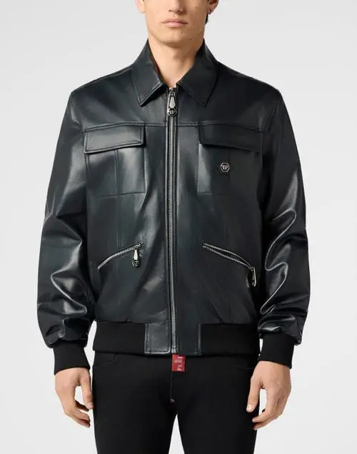Philipp Plein Nappa Leather Bomber Palms