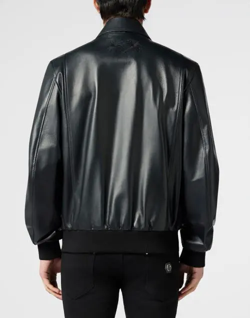 Philipp Plein Nappa Leather Bomber Palms