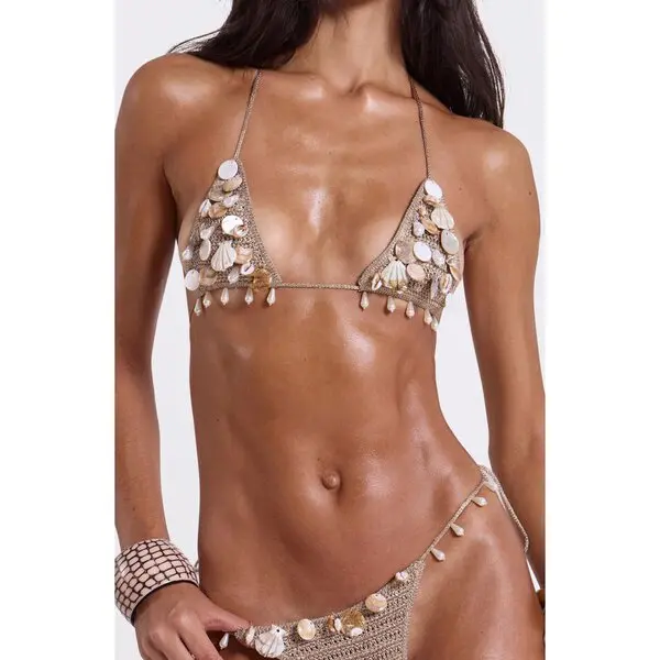 JADED LONDON Anatase Crochet Triangle Bikini Top - Beige