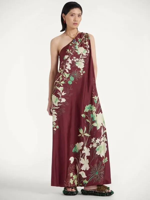 La DoubleJ Woodland Placée Silk Maxi Dress - Burgundy