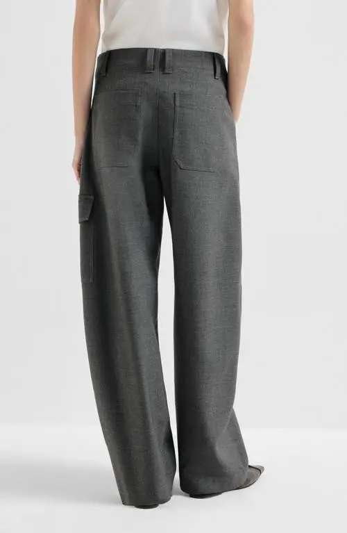 Brunello Cucinelli Virgin Wool Twill Cargo Barrel Trousers With Monili