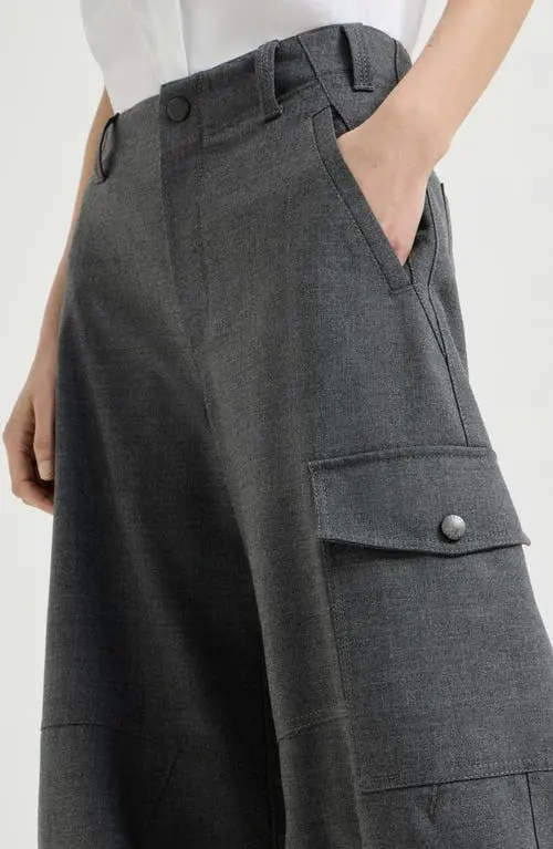 Brunello Cucinelli Virgin Wool Twill Cargo Barrel Trousers With Monili