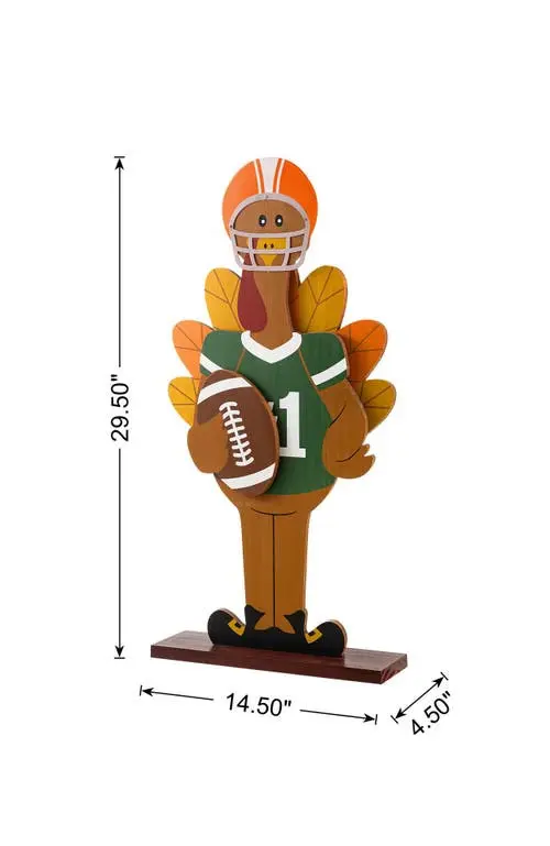 GLITZHOM 29.5"h Thanksgiving Wooden Football Turkey Porch Decor