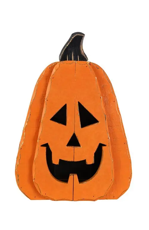 GLITZHOM Halloween Chunky Wood Jack-o-lantern Porch Decor