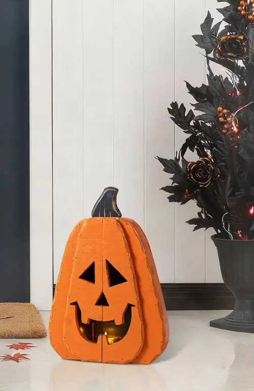 GLITZHOM Halloween Chunky Wood Jack-o-lantern Porch Decor