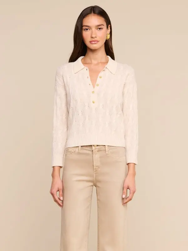 L'Agence Airy Cable Knit Sweater With Heart Buttons