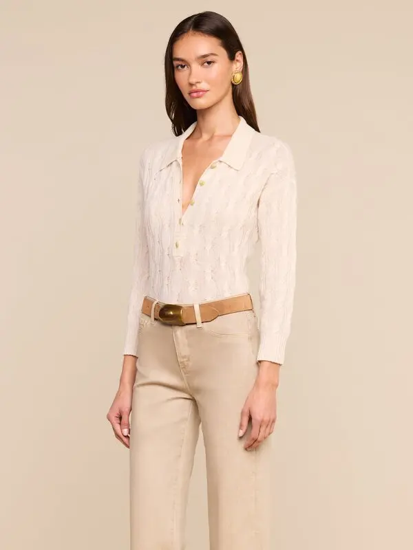 L'Agence Airy Cable Knit Sweater With Heart Buttons