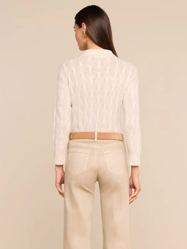 L'Agence Airy Cable Knit Sweater With Heart Buttons