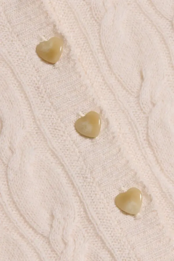 L'Agence Airy Cable Knit Sweater With Heart Buttons