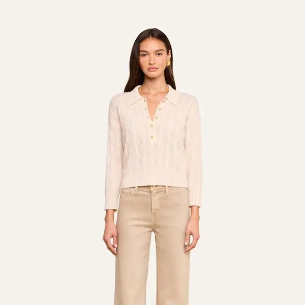 L'Agence Airy Cable Knit Sweater With Heart Buttons - Ivory