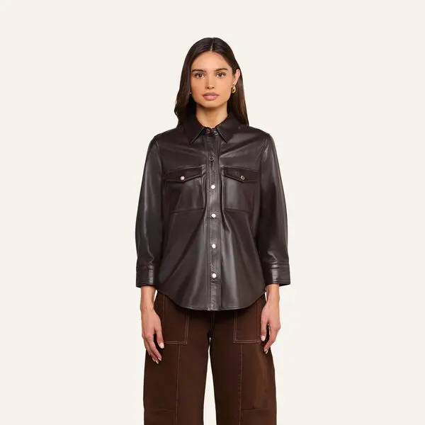 L'Agence Avina Leather Shirt - Coffee Bean