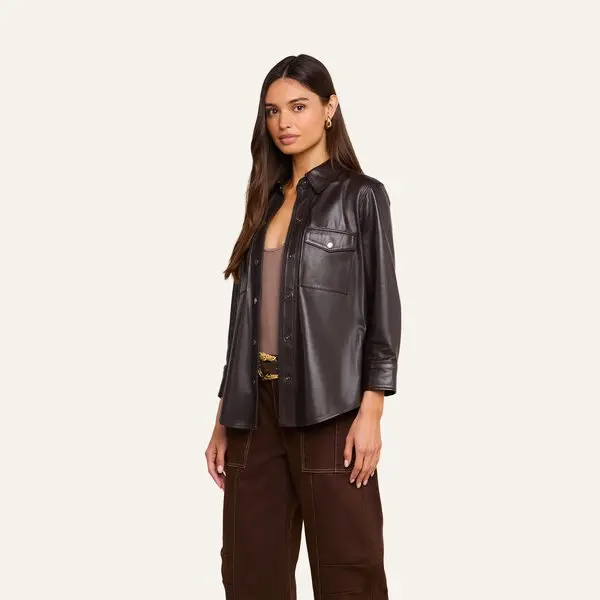 L'Agence Avina Leather Shirt - Coffee Bean