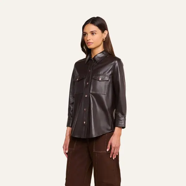 L'Agence Avina Leather Shirt - Coffee Bean