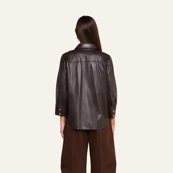 L'Agence Avina Leather Shirt - Coffee Bean