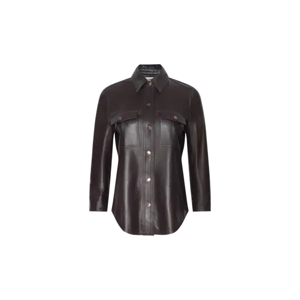 L'Agence Avina Leather Shirt - Coffee Bean