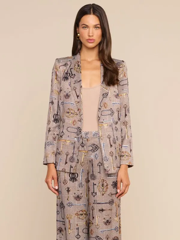 L'Agence Aven Wrap Blazer With Antique Key Print