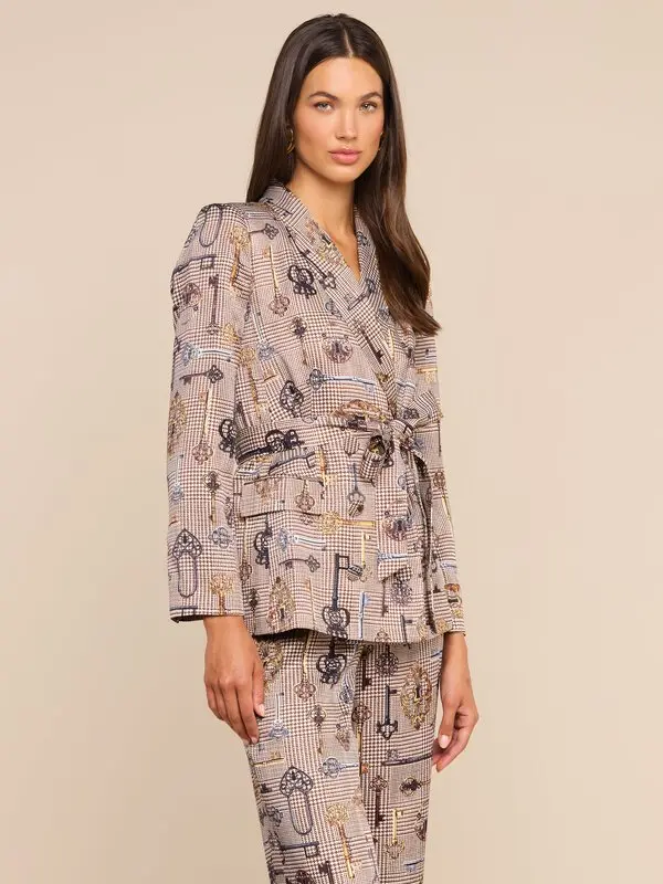 L'Agence Aven Wrap Blazer With Antique Key Print