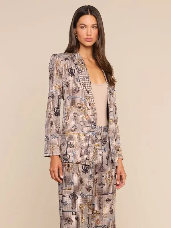 L'Agence Aven Wrap Blazer With Antique Key Print