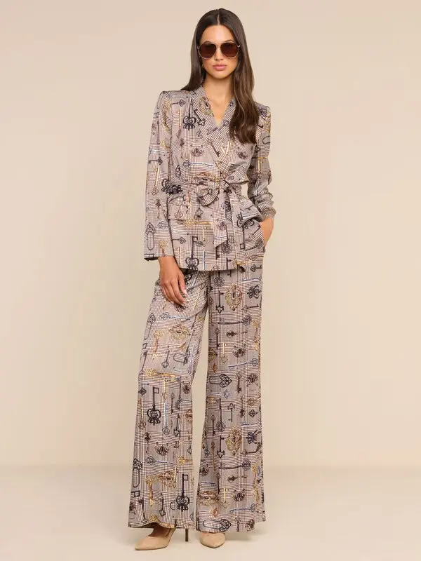 L'Agence Aven Wrap Blazer With Antique Key Print