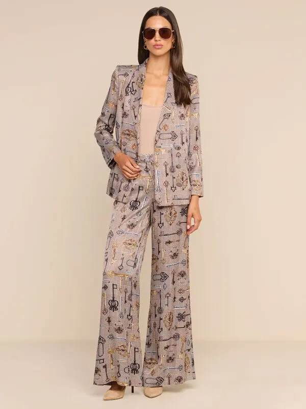 L'Agence Aven Wrap Blazer With Antique Key Print