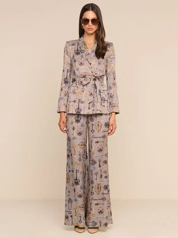 L'Agence Aven Wrap Blazer With Antique Key Print