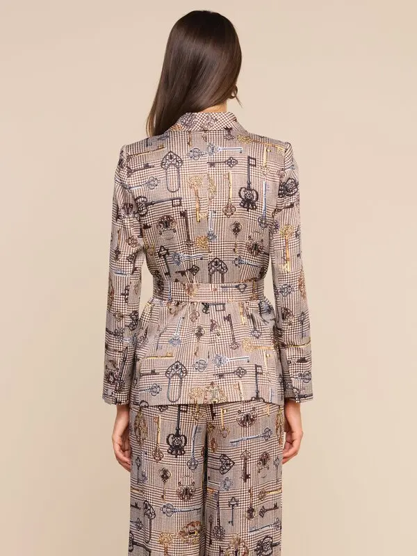 L'Agence Aven Wrap Blazer With Antique Key Print