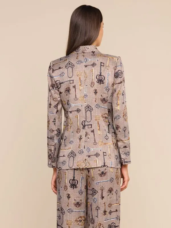L'Agence Aven Wrap Blazer With Antique Key Print