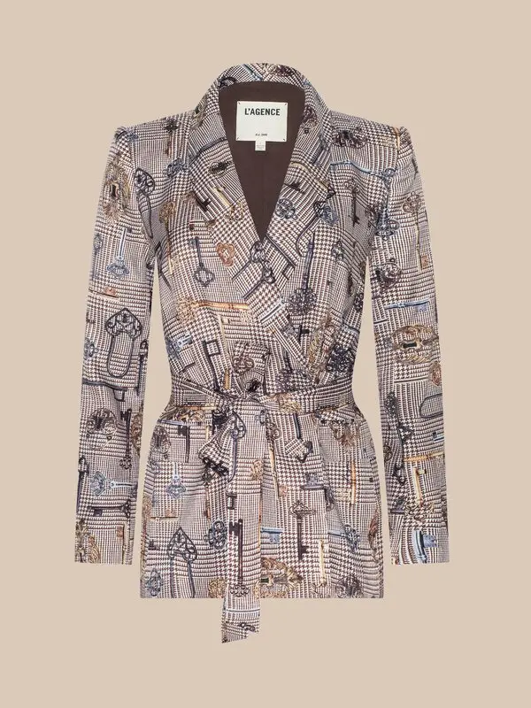 L'Agence Aven Wrap Blazer With Antique Key Print