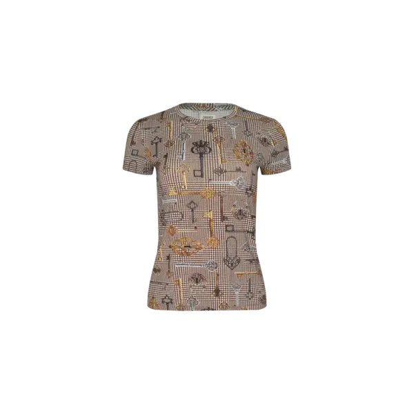 L'Agence Ressi Fitted T-shirt In Houndstooth Key Print - Brown Multi Houndstooth Key