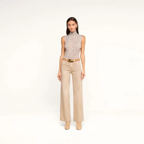L'Agence Sleeveless Turtleneck In Grey Leopard Print - Grey Multi Patch Leopard