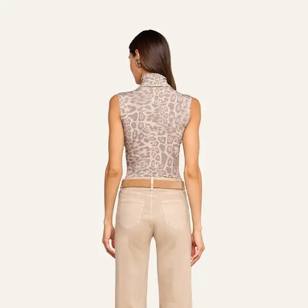 L'Agence Sleeveless Turtleneck In Grey Leopard Print - Grey Multi Patch Leopard