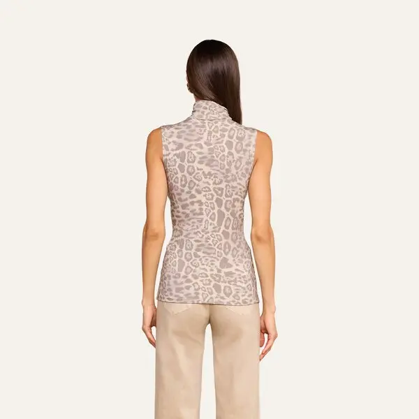 L'Agence Sleeveless Turtleneck In Grey Leopard Print - Grey Multi Patch Leopard
