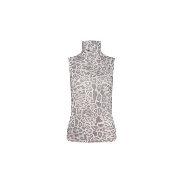 L'Agence Sleeveless Turtleneck In Grey Leopard Print - Grey Multi Patch Leopard