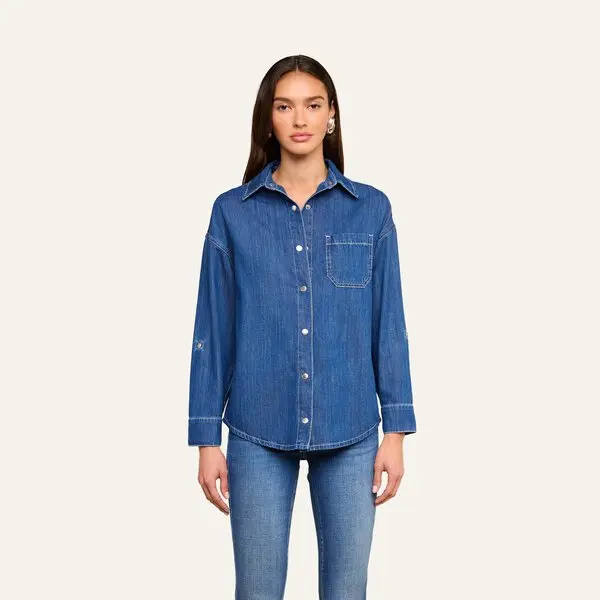 L'Agence Jorah Oversized Featherweight Denim Shirt - Alto