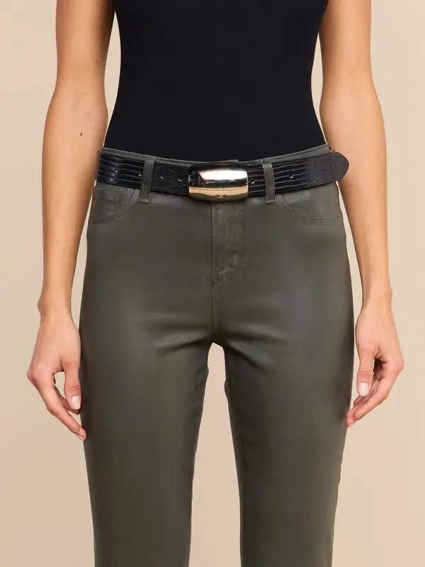 L'Agence Milou Lizard-embossed Leather Belt - Black Lizard Embossed