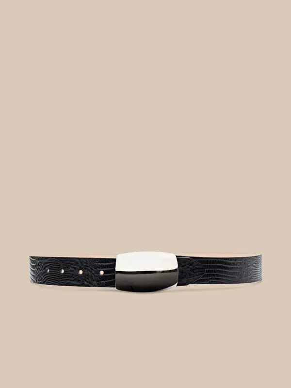 L'Agence Milou Lizard-embossed Leather Belt - Black Lizard Embossed