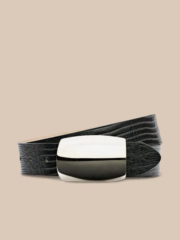 L'Agence Milou Lizard-embossed Leather Belt - Black Lizard Embossed