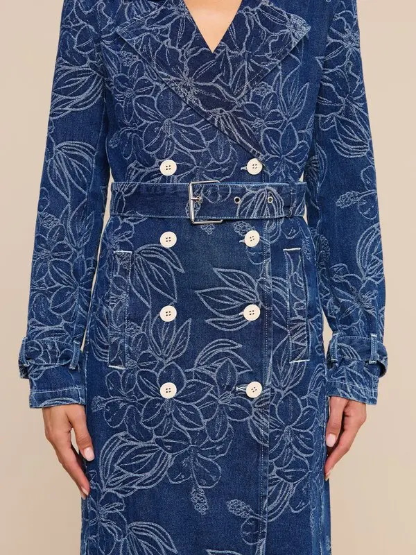 L'Agence Bradley Floral Jacquard Denim Trench Coat