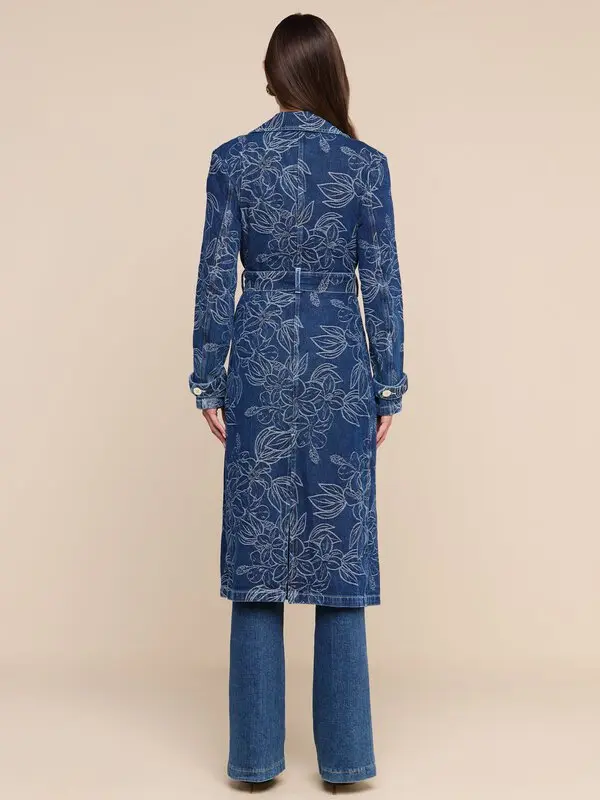 L'Agence Bradley Floral Jacquard Denim Trench Coat