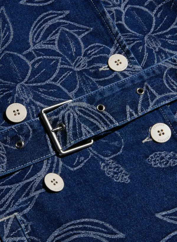 L'Agence Bradley Floral Jacquard Denim Trench Coat