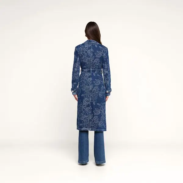L'Agence Bradley Floral Jacquard Denim Trench Coat