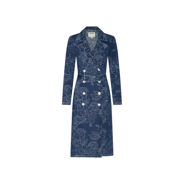 L'Agence Bradley Floral Jacquard Denim Trench Coat